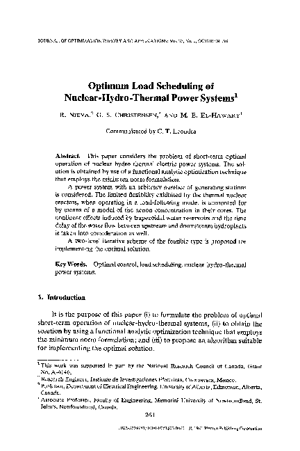 (PDF) Optimum load scheduling of nuclear-hydro-thermal power systems