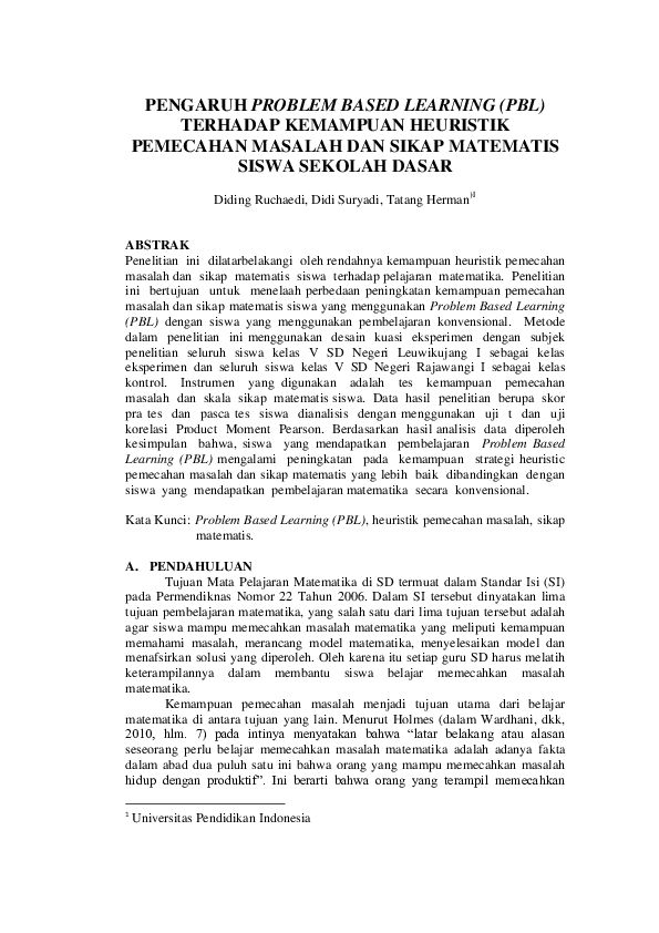 (PDF) Pengaruh Problem Based Learning (PBL) Terhadap Kemampuan Heuristik Pemecahan Masalah dan ...