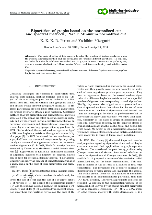 (PDF) Bipartition of graphs based on the normalized cut and spectral ...