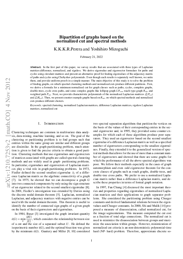 (PDF) Bipartition of graphs based on the normalized cut and spectral ...