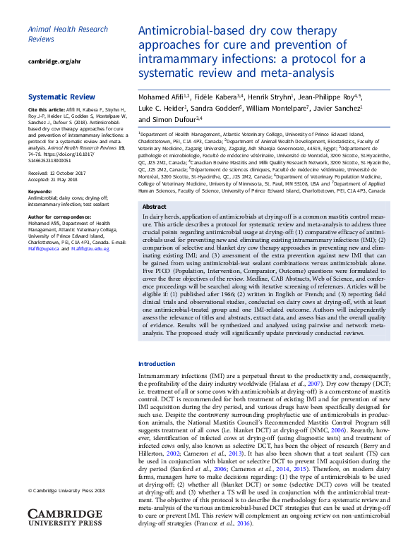 (PDF) Antimicrobial-based dry cow therapy approaches for cure and ...