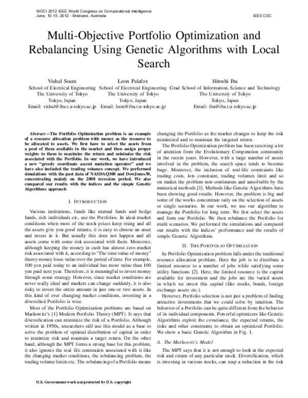 (PDF) Multi-objective portfolio optimization and rebalancing using genetic algorithms with local ...