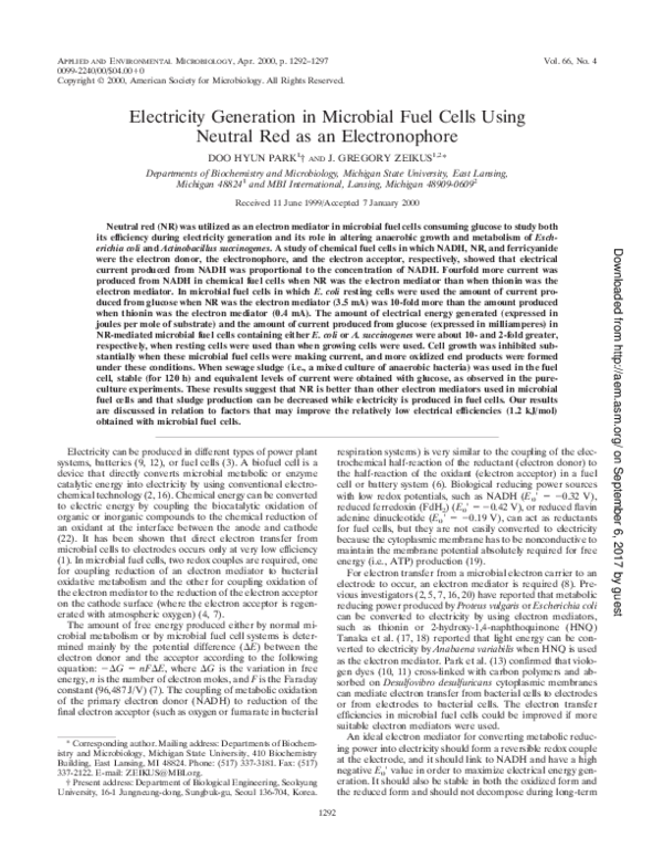 (PDF) Electricity Generation in Microbial Fuel Cells Using Neutral Red ...