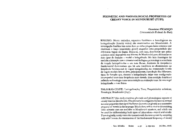 (PDF) Phonetic and Phonological Properties of Creaky Voice in Mundurukú ...