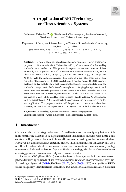 (PDF) An Application of NFC Technology on Class Attendance Systems