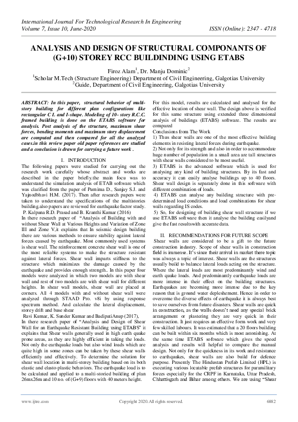 (PDF) Analysis and Design of Structural Componants of (G+10) Storey RCC ...