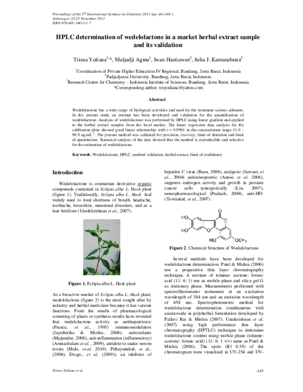 (PDF) HPLC determination of wedelolactone in a market herbal extract ...