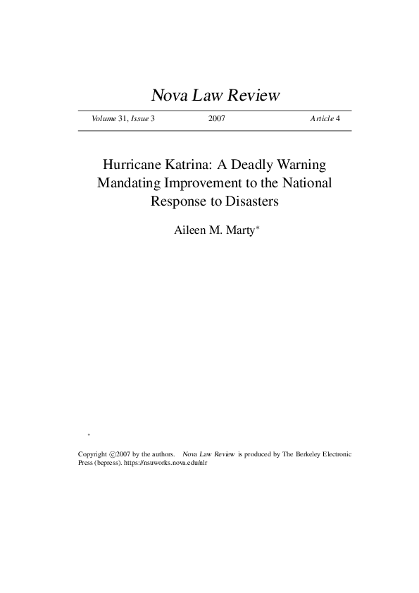 (PDF) Hurricane Katrina: A Deadly Warning Mandating Improvement to the ...