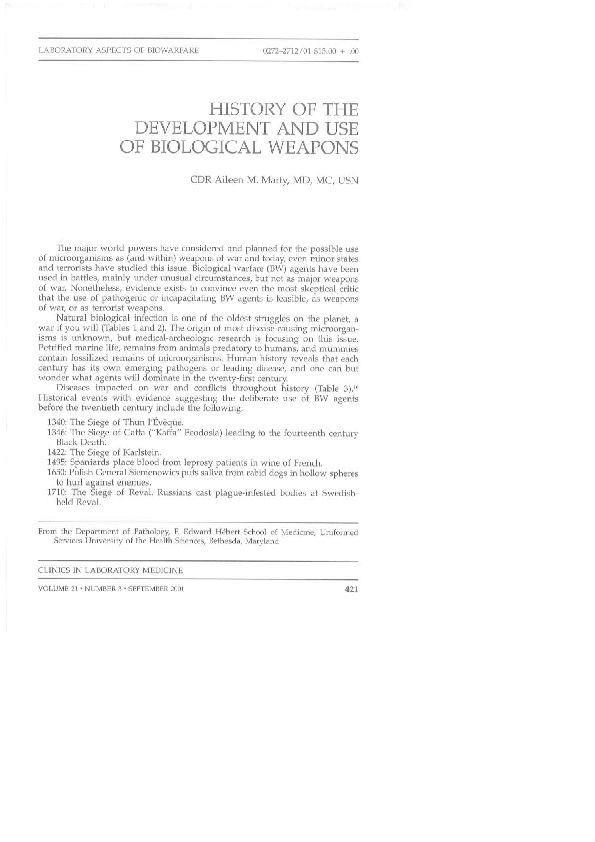 (PDF) History of the Development and Use of Biological Weapons