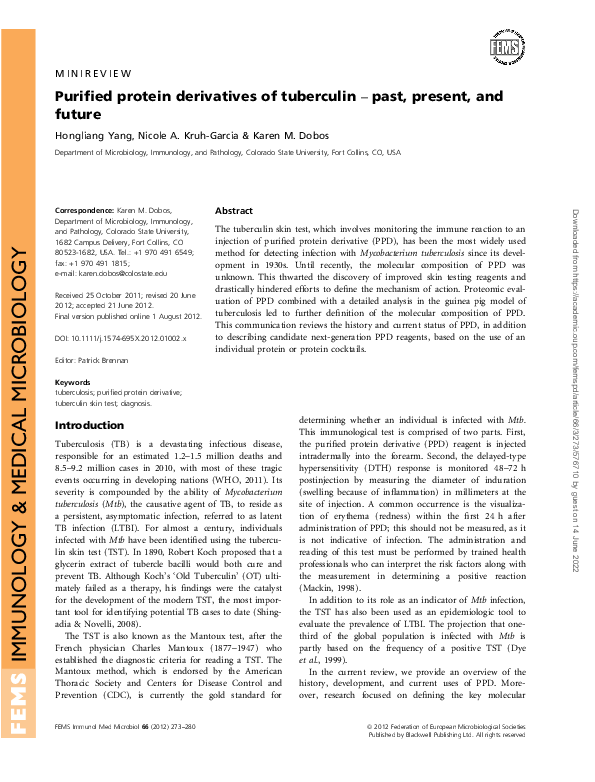 (PDF) Purified protein derivatives of tuberculin — past, present, and future