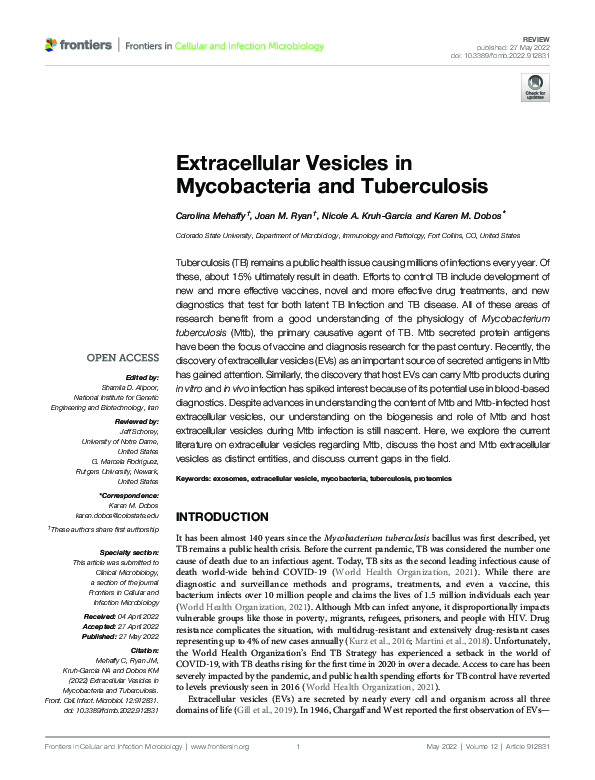 (PDF) Extracellular Vesicles in Mycobacteria and Tuberculosis