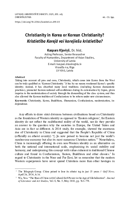 (PDF) Christianity in Korea or Korean Christianity?