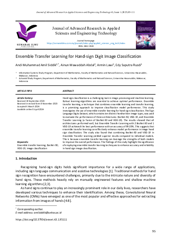 Pdf Ensemble Transfer Learning For Hand Sign Digit Image Classification