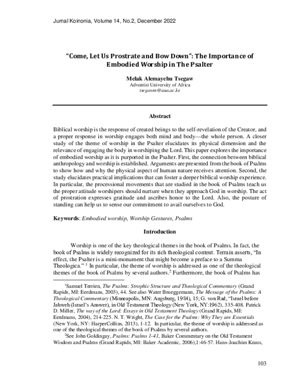 (PDF) “Come, Let Us Prostrate and Bow Down”: The Importance of Embodied ...