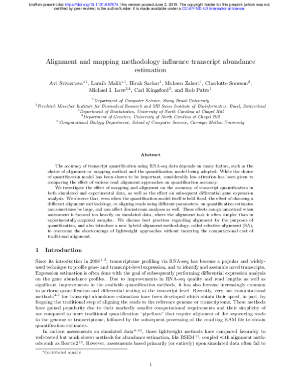 (PDF) Alignment and mapping methodology influence transcript abundance estimation