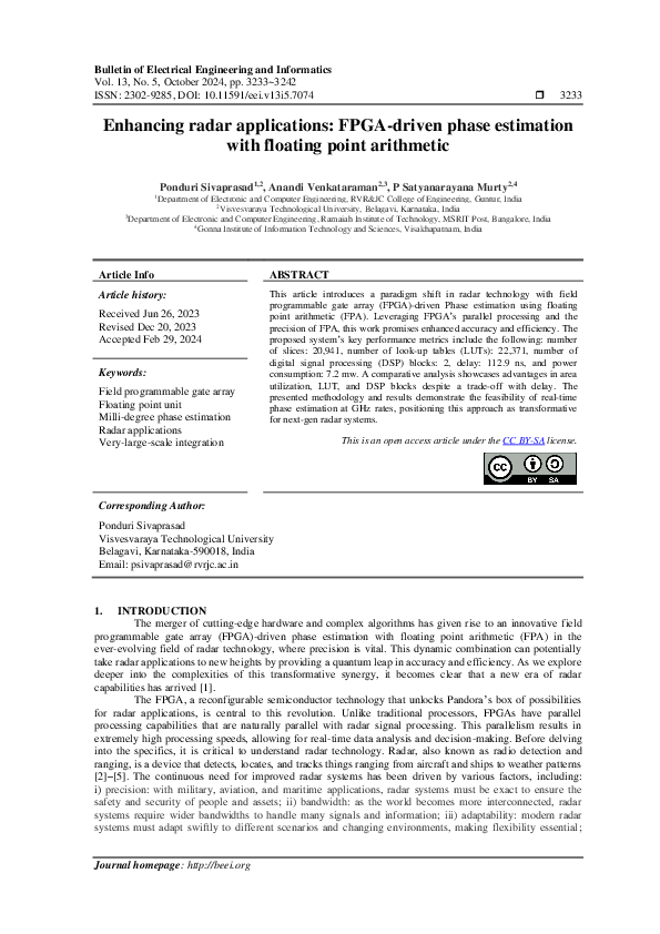 Pdf Enhancing Radar Applications Fpga Driven Phase Estimation With Floating Point Arithmetic