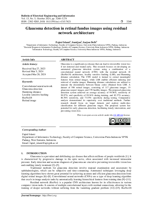 (PDF) Glaucoma detection in retinal fundus images using residual network architecture