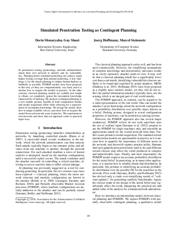 (PDF) Contingent Planning for Simulated Pentesting