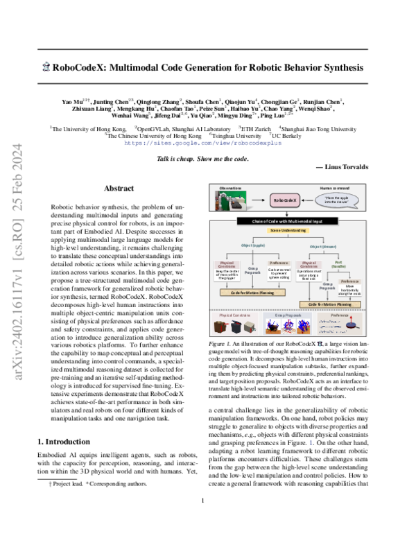 (PDF) RoboCodeX: Multimodal Code Generation for Robotic Behavior Synthesis