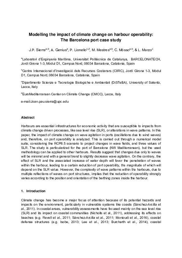 (PDF) Modelling the impact of climate change on harbour operability ...