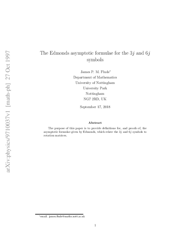 (PDF) The Edmonds asymptotic formulae for the 3j and 6j symbols | james ...