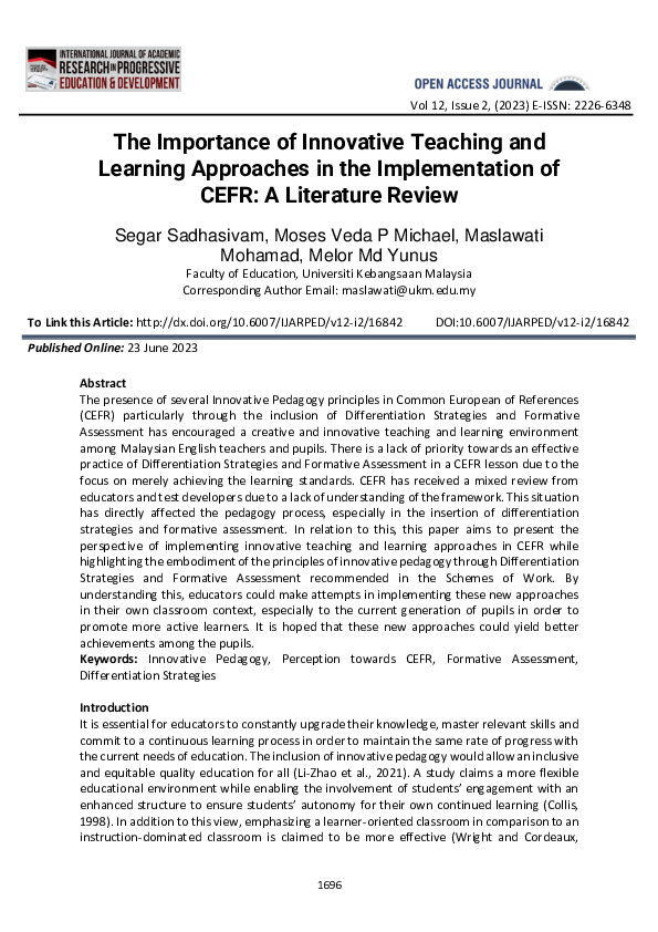 (PDF) The Importance of Innovative Teaching and Learning Approaches in the Implementation of ...
