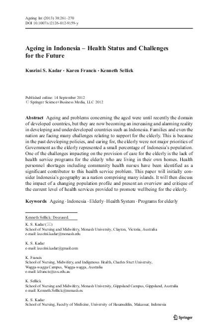 (PDF) Ageing in Indonesia – Health Status and Challenges for the Future