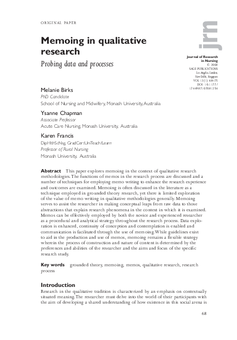 (PDF) Memoing in qualitative research