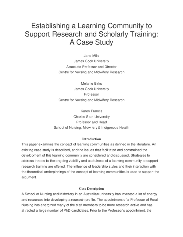 (PDF) Establishing a Learning Community to Support Research and ...