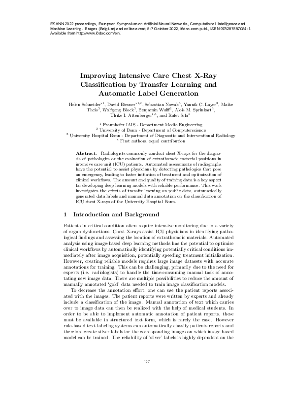 (PDF) Improving Intensive Care Chest X-Ray Classification by Transfer Learning and Automatic ...