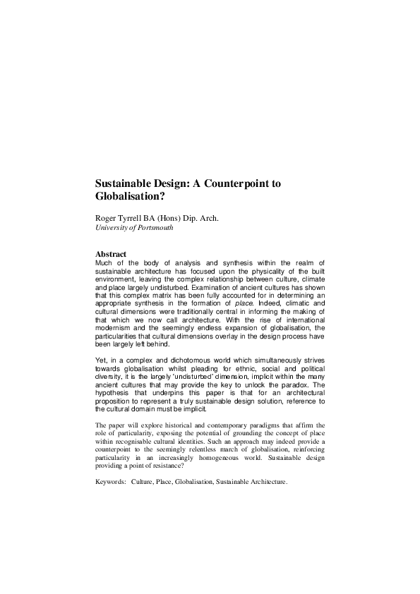 (PDF) Sustainable design: a counterpoint to globalisation?