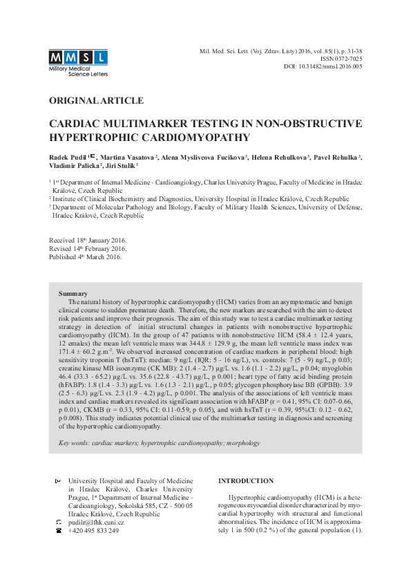 (PDF) Cardiac Multimarker Testing in Non-Obstructive Hypertrophic ...