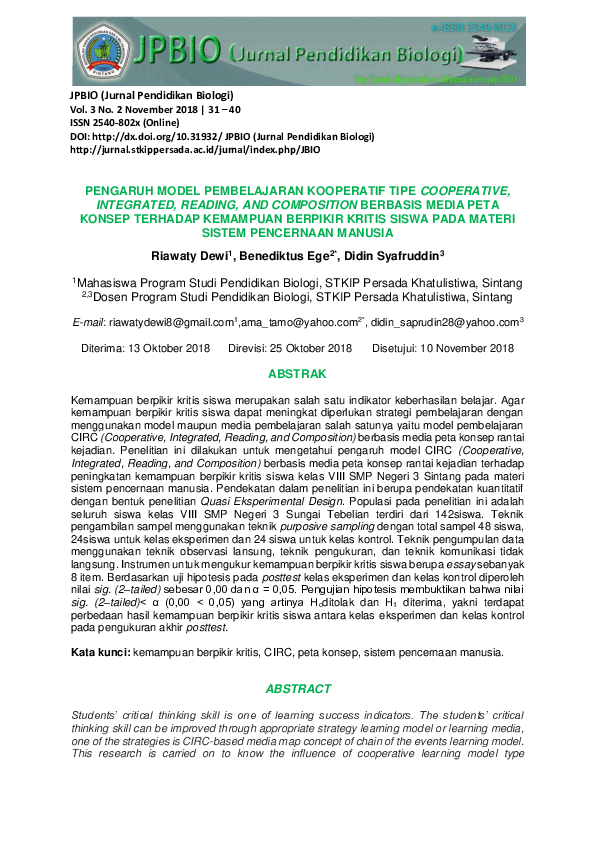 (PDF) Pengaruh Model Pembelajaran Kooperatif Tipe Cooperative, Integrated, Reading, and ...