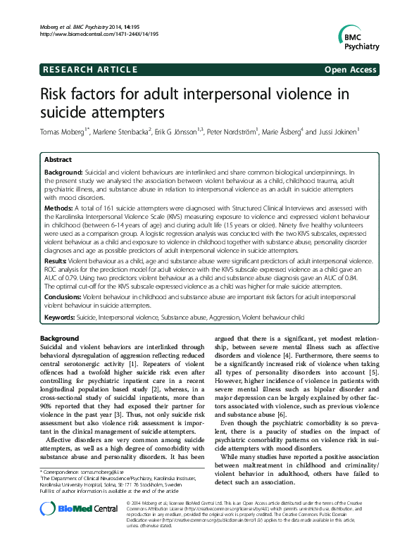 (PDF) Risk factors for adult interpersonal violence in suicide attempters