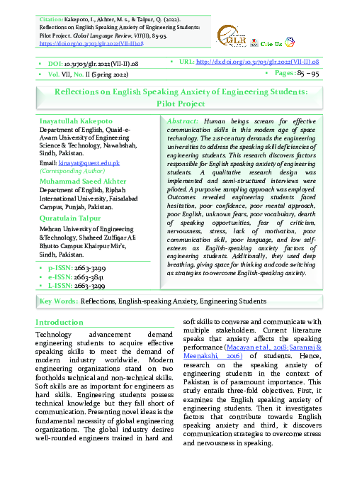(PDF) Reflections on English Speaking Anxiety of Engineering Students ...