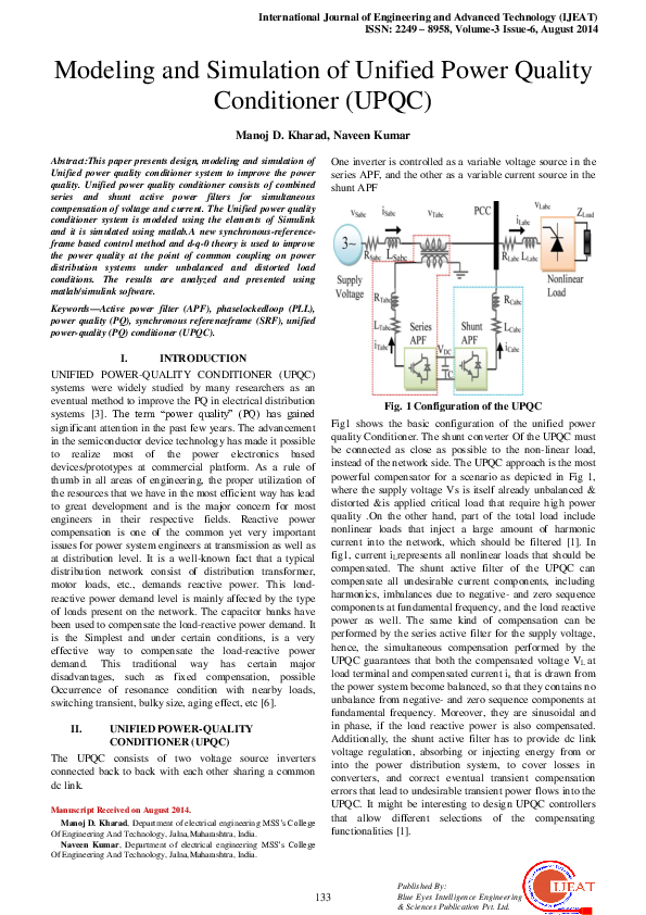 (PDF) Modeling and Simulation of Unified Power Quality Conditioner ( UPQC )