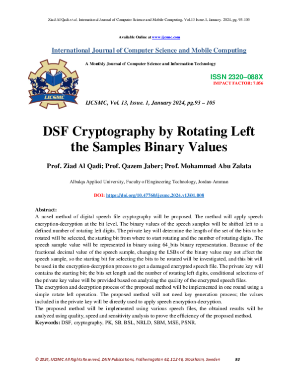 (PDF) DSF Cryptography by Rotating Left the Samples Binary Values