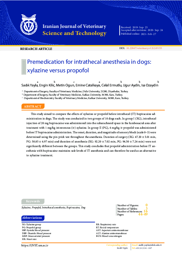 (PDF) Premedication for intrathecal anesthesia in dogs: xylazine versus ...