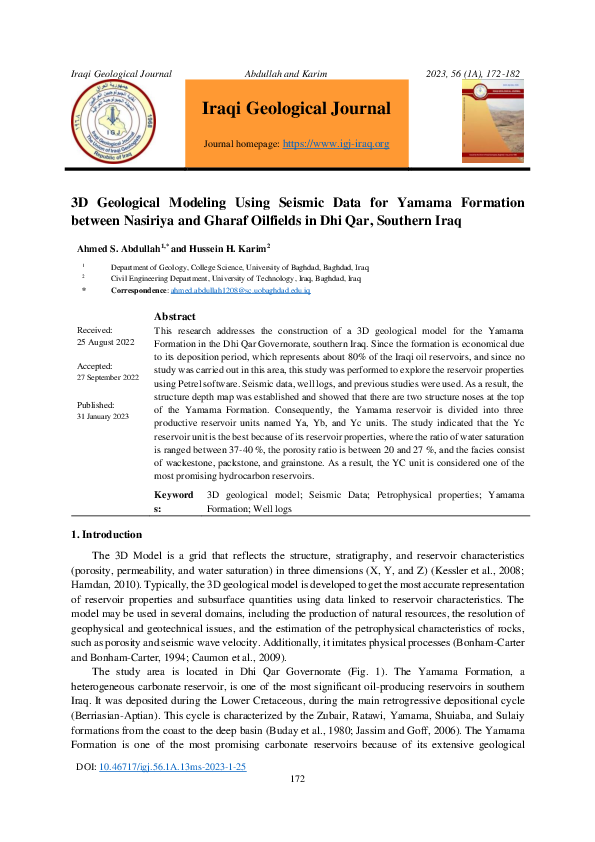(PDF) 3D Geological Modeling Using Seismic Data for Yamama Formation ...