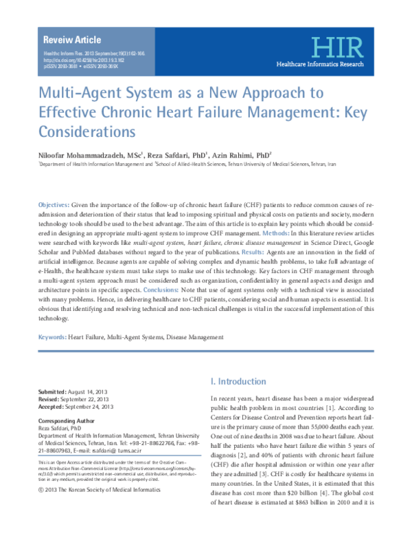 (PDF) Multi-Agent System as a New Approach to Effective Chronic Heart Failure Management: Key ...