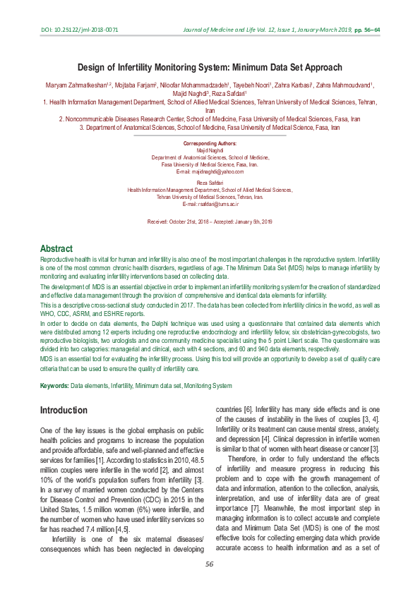 (PDF) Design of Infertility Monitoring System: Minimum Data Set Approach