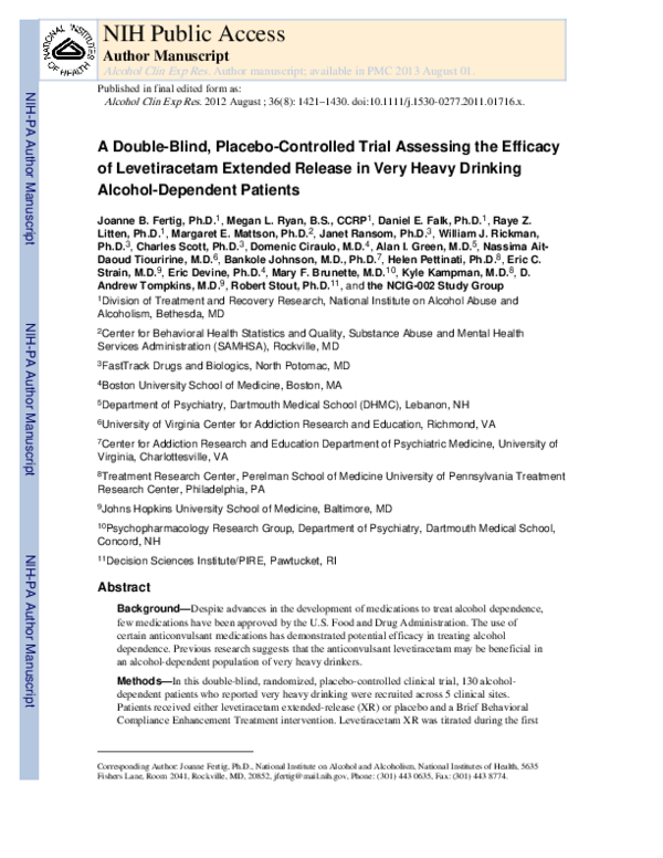 (PDF) A Double‐Blind, Placebo‐Controlled Trial Assessing the Efficacy ...