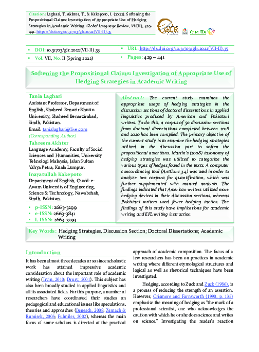 (PDF) Hedging Strategies in Academic Writing: A Cross-Cultural Study