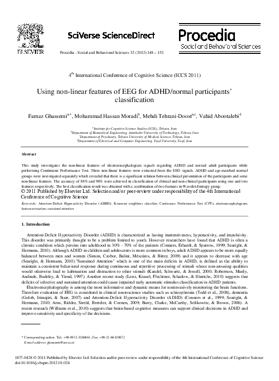 (PDF) Using non-linear features of EEG for ADHD/normal participants’ classification