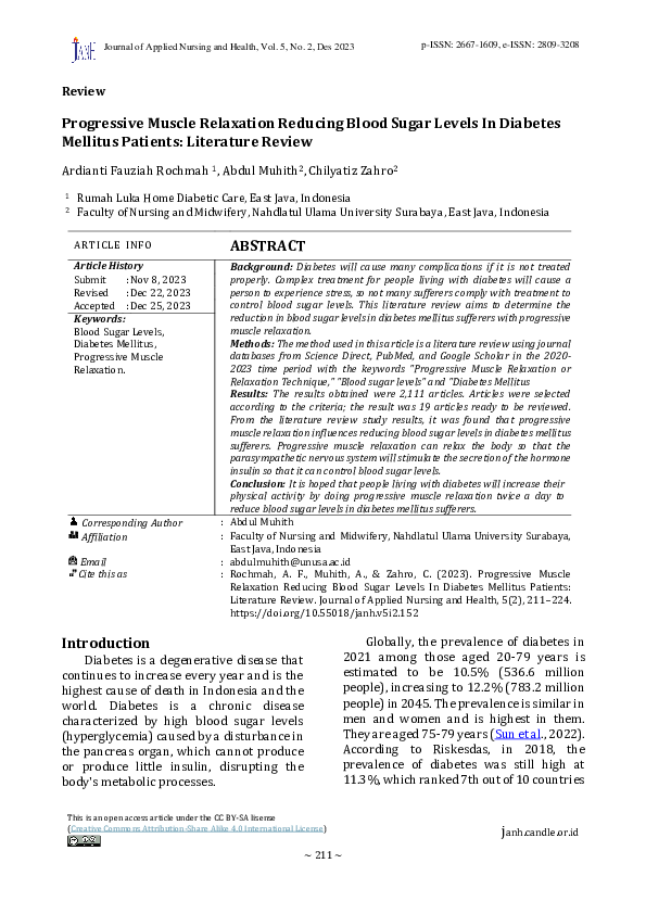 (PDF) Progressive Muscle Relaxation Reducing Blood Sugar Levels In ...