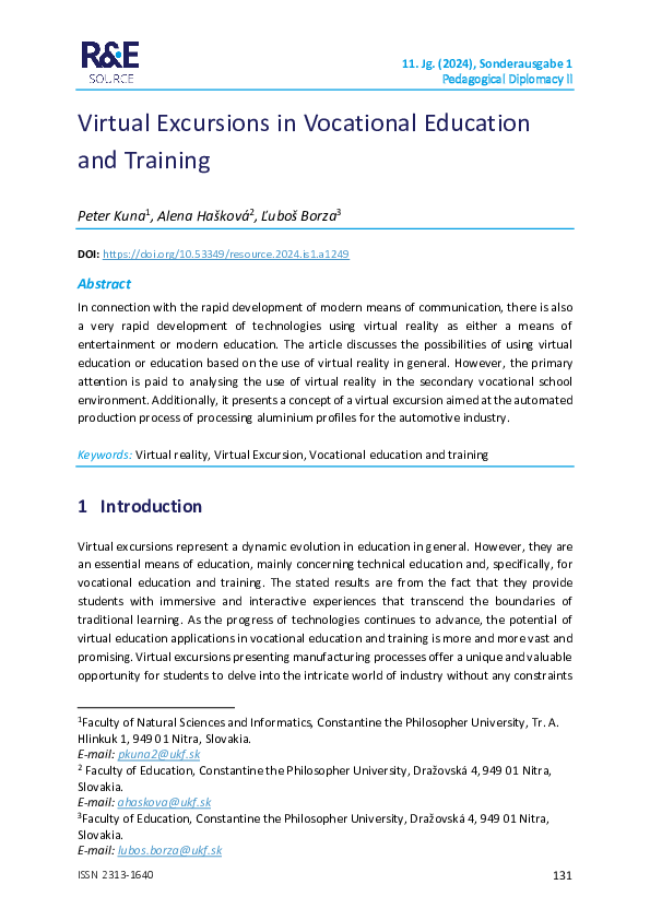 (PDF) Virtual Excursions in Vocational Education and Training
