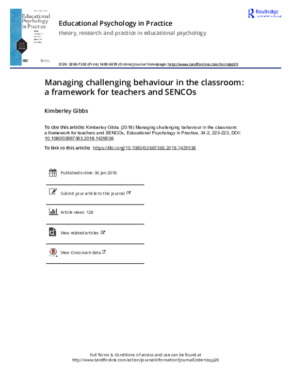 (PDF) Managing challenging behaviour in the classroom: a framework for ...