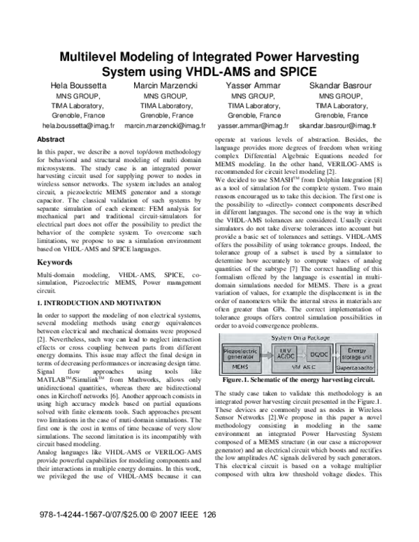 (PDF) Multilevel modeling of integrated power harvesting system using VHDL-AMS and SPICE