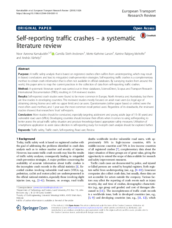 (PDF) Self-reporting traffic crashes – a systematic literature review