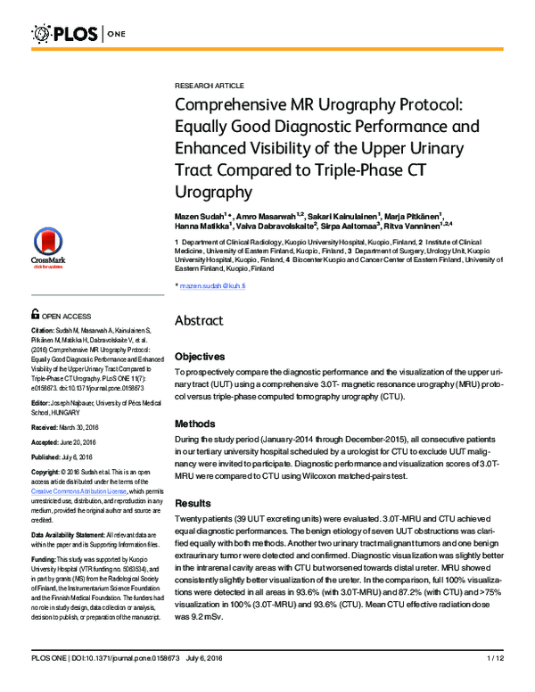(PDF) Comprehensive MR Urography Protocol: Equally Good Diagnostic ...